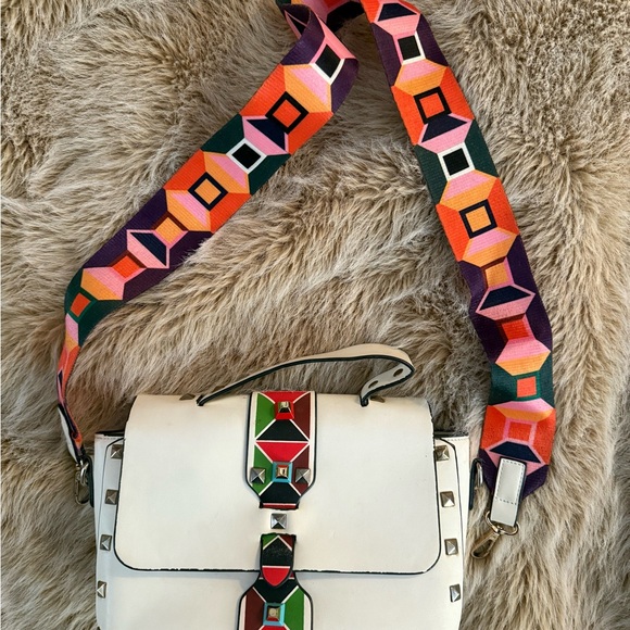 Bags | Colorful Strap White Handbag | Poshmark
